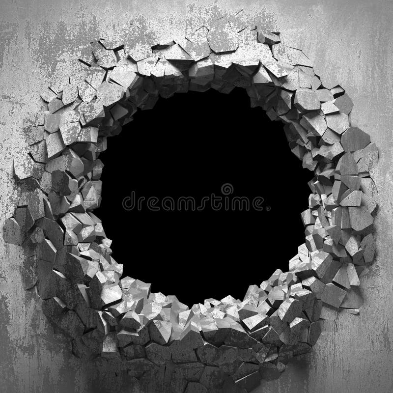 Dark Cracked Broken Hole in Concrete Wall. Grunge Background Stock ...