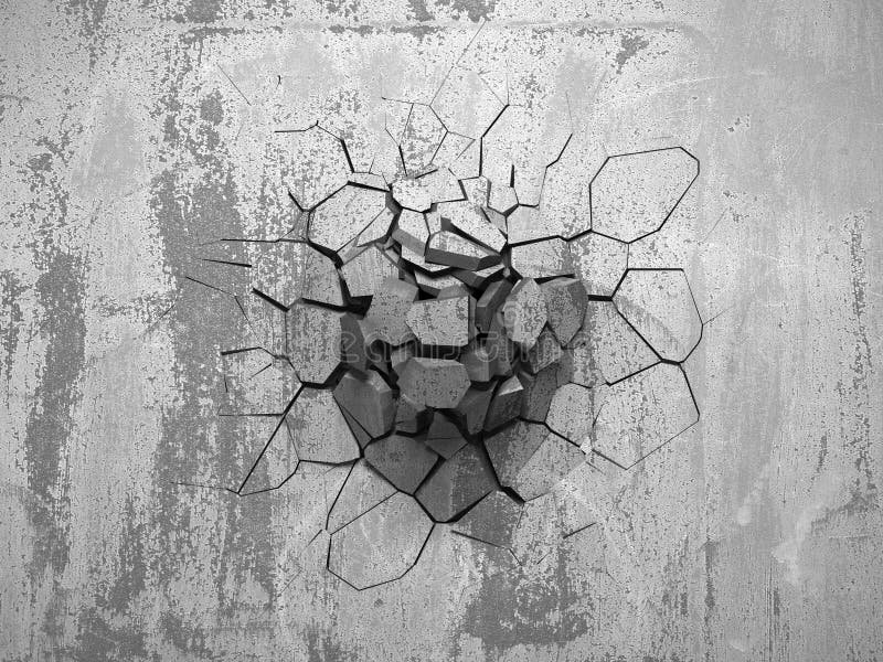 Dark Cracked Broken Wall in Concrete Wall. Grunge Background Stock ...