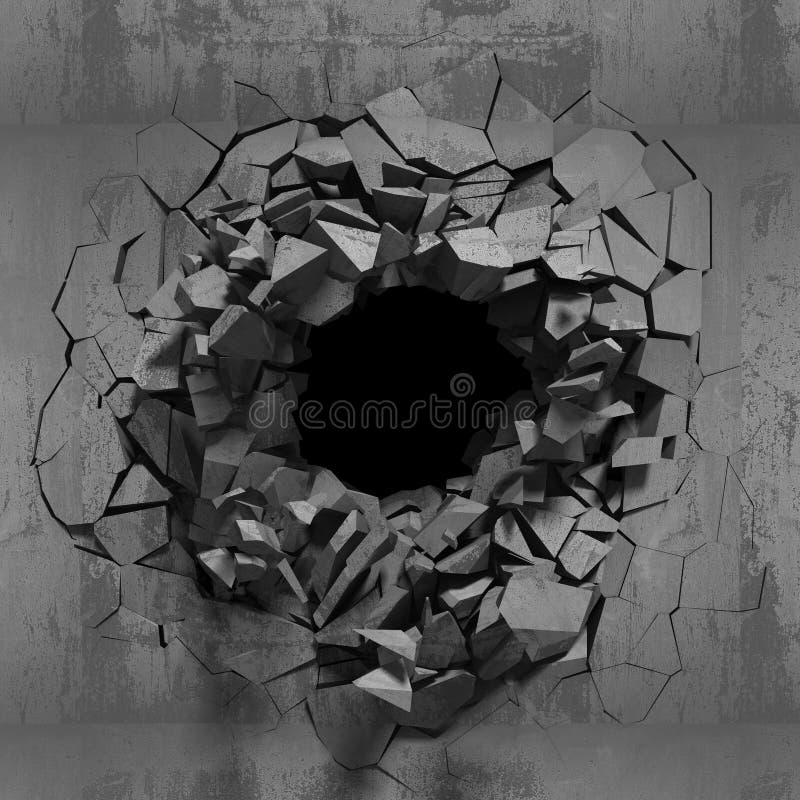 Dark Cracked Broken Wall in Concrete Wall. Grunge Background Stock ...