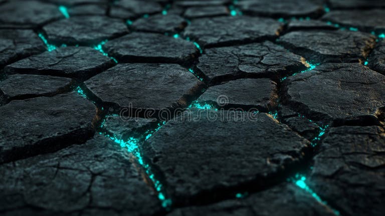 Dark Cracked Ground with Glowing Hexagonal Texture Stock Illustration ...