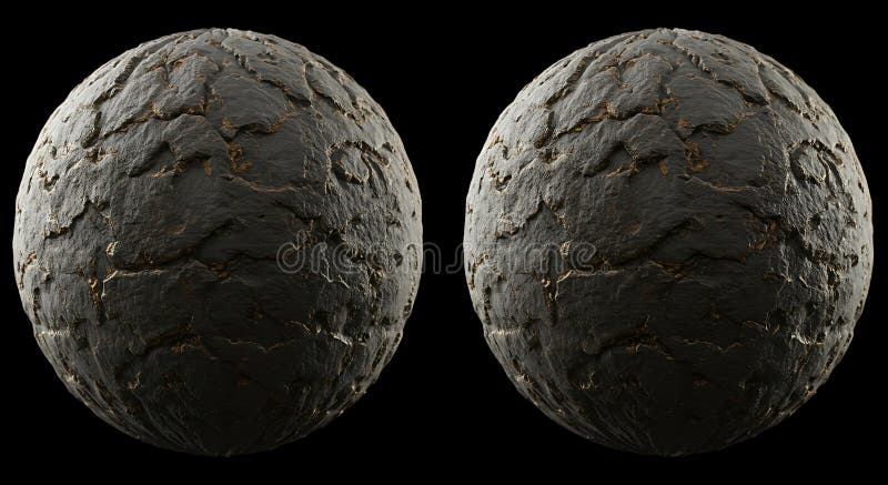 Dark Cracked Rock Texture: Spherical 3D Render Stock Illustration ...
