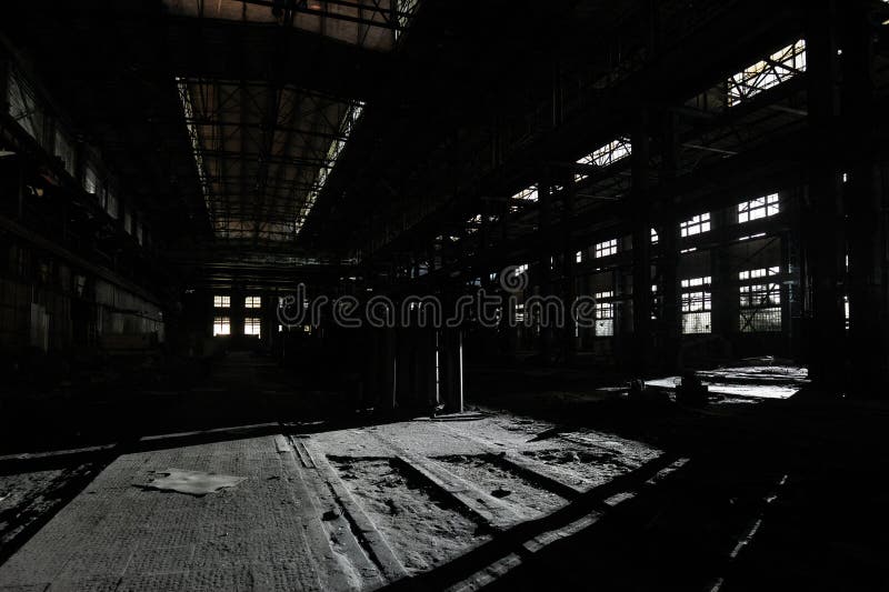 Dark and Creepy Abandoned Industrial Building at Night Stock Image ...