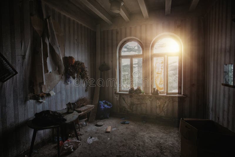 Dark Creepy Messy Room in Abandoned House Stock Image - Image of rotten ...