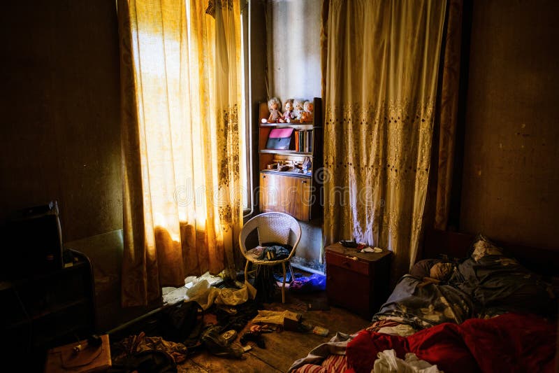 Dark Creepy Messy Room in Abandoned House Stock Image - Image of ...