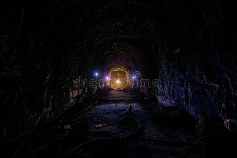 Dark Creepy Old Abandoned Mine in Backlight Stock Image - Image of ...