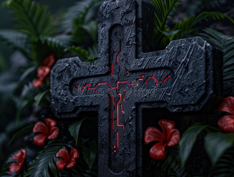 Dark Cross in Tropical Foliage Stock Illustration - Illustration of ...