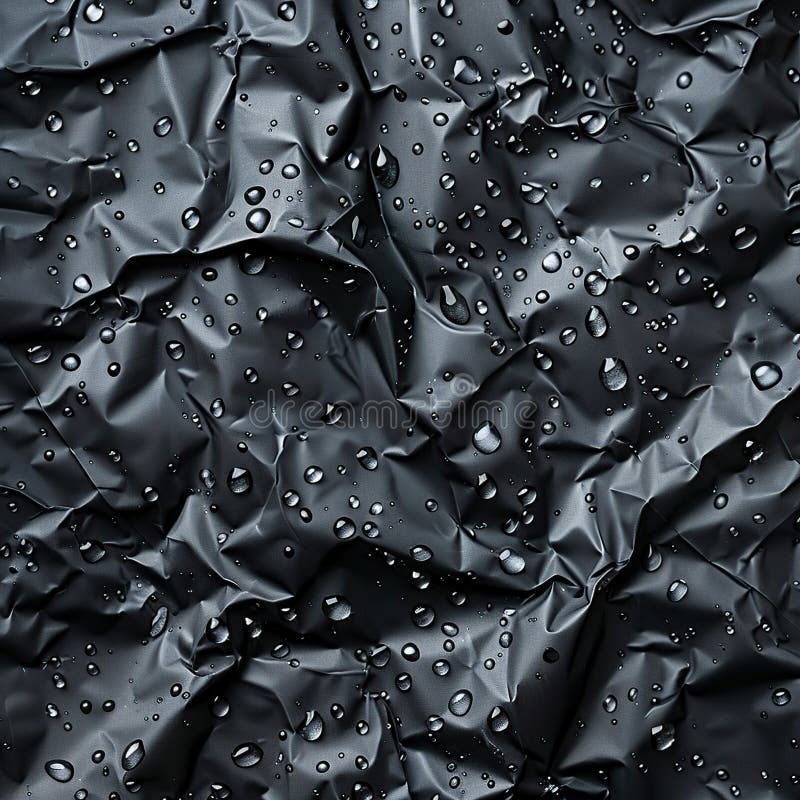 Dark Crumpled Plastic Surface with Water Droplets Stock Image - Image ...