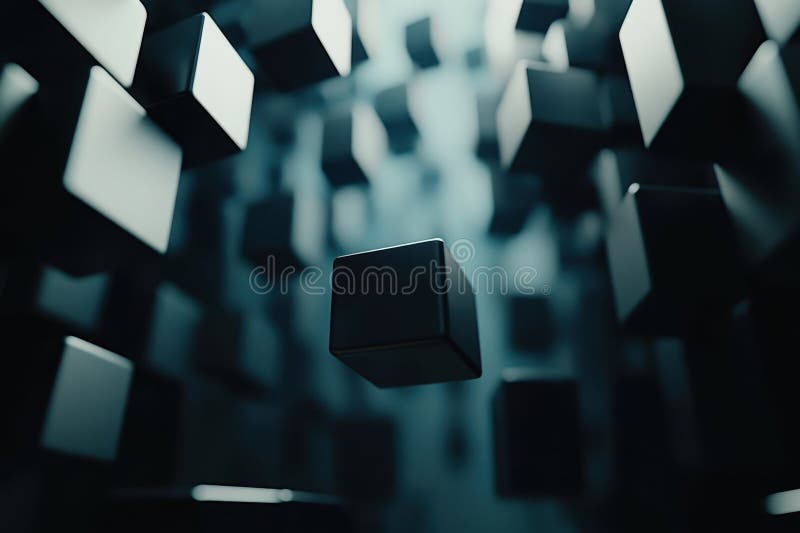 Dark Cubes Falling through Space Abstract Art Stock Illustration ...