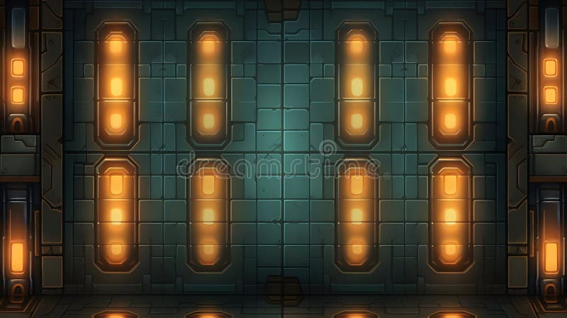 Dark Cyan Metal Wall Panels with Rectangular Glowing Orange Light ...