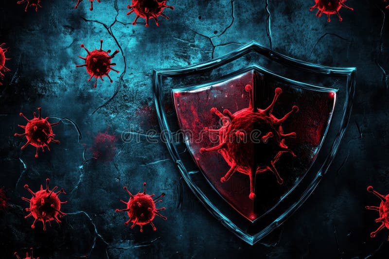 Dark Cyber Background with Digital Shield and Virus Elements Stock ...