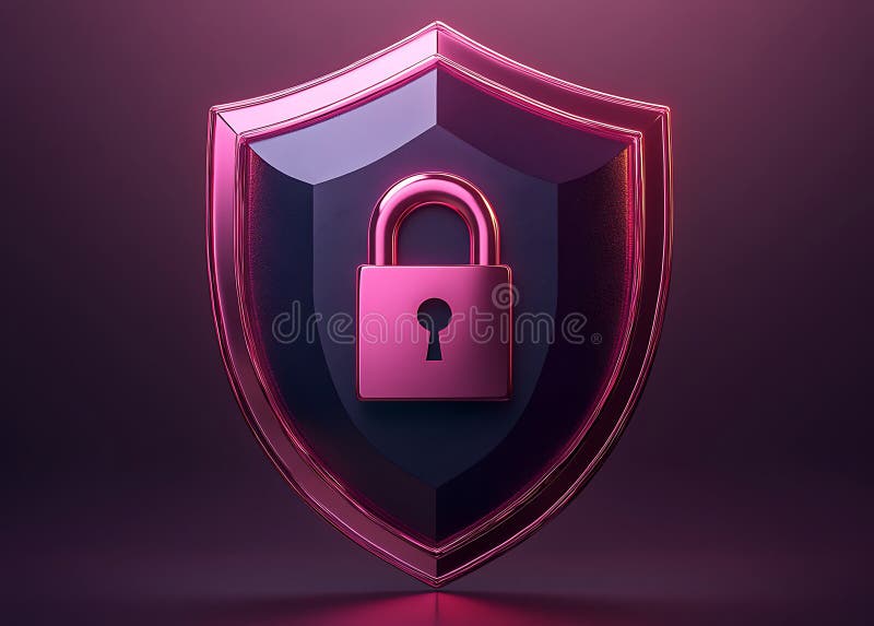 Dark Cyber Shield with a Metallic Pink Lock Symbol Symbolizing High ...