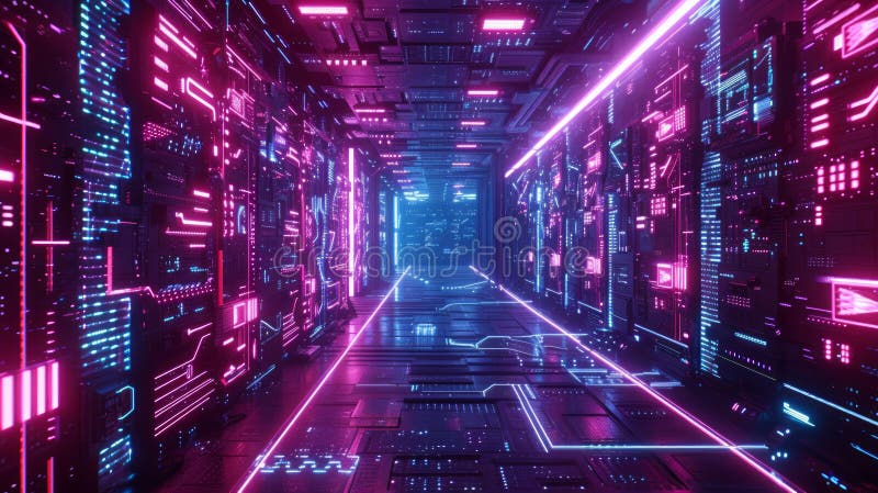 A Dark, Cyberpunk-inspired Setting Adorned with Neon Grids and Circuit ...