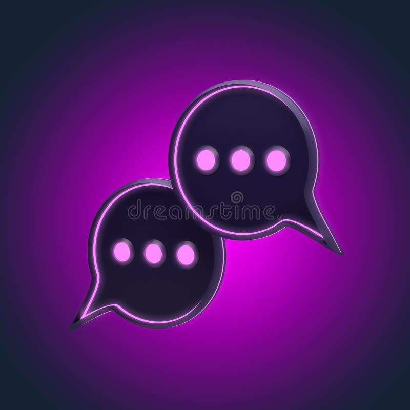 Dark 3d Icon of Online Communication with Neon Lines Stock Illustration ...