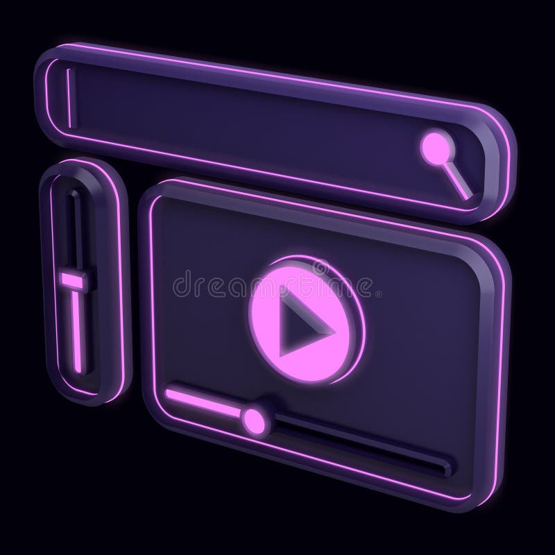 Dark 3d Video Player Icon with Neon Lines with Search Bar Stock ...