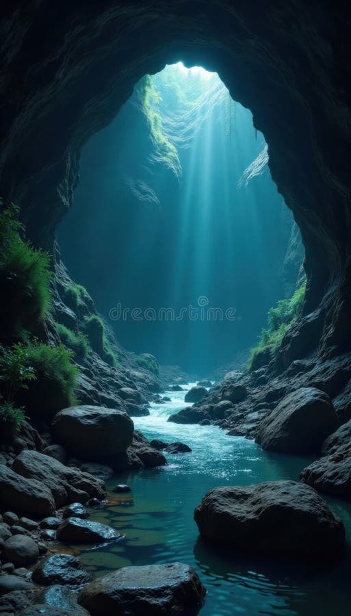 Dark, Damp Cave with Dripping Water and Stone Formations, Rocky ...