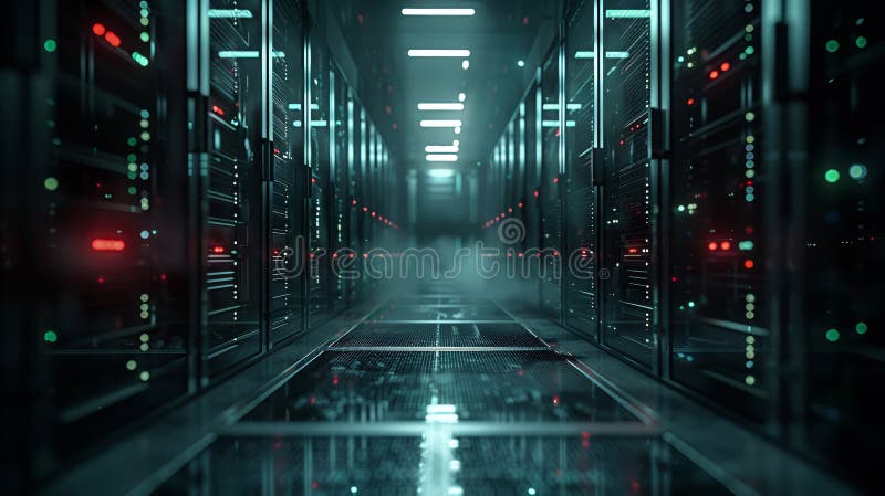 Dark Data Technology Center with Modern Server Racks, VFX Visual ...