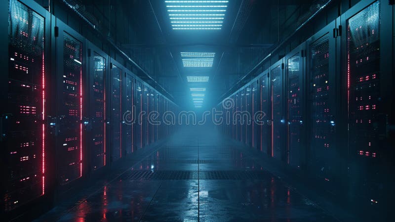 Dark Data Technology Center with Modern Server Racks, VFX Visual ...