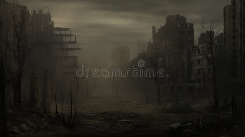 Dark days in a dystopia stock illustration. Illustration of aftermath ...