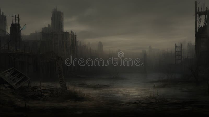 Dark days in a dystopia stock illustration. Illustration of skyline ...