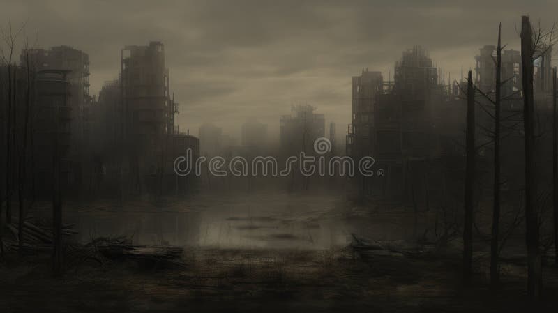 Dark days in a dystopia stock illustration. Illustration of apocalyptic ...