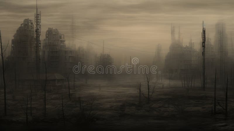 Dark days in a dystopia stock illustration. Illustration of skyline ...