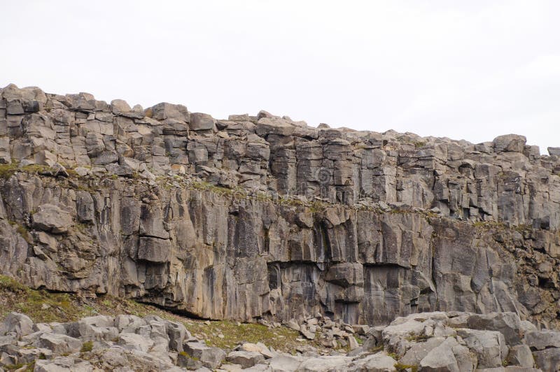 Dark and Dead Basalt Columns and a River Running Below Them Near Stock ...