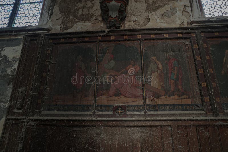 Faded Stations of the Cross Painting of Jesus Falling Under the Cross ...