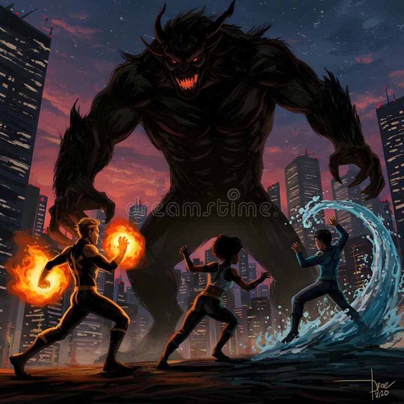 Dark Demon Emerging from the Shadows To Face a Lone Fighter. Generative ...