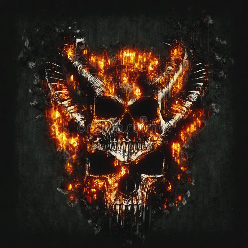 Dark Demon Skulls Burning Hot Stock Illustration - Illustration of ...