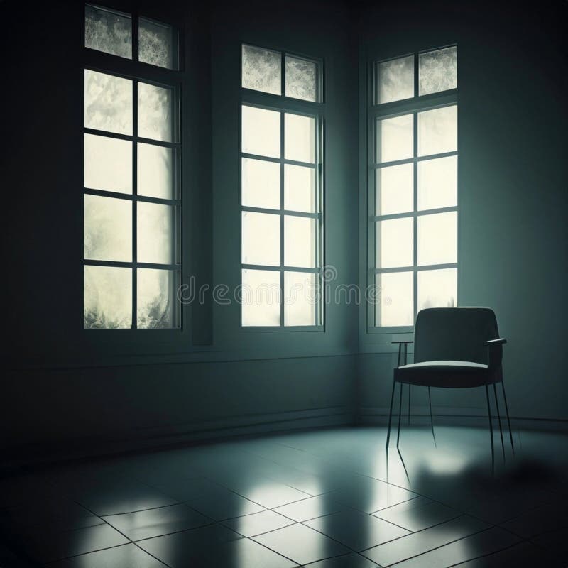 Dark Depressing Room with One Chair by a Window Stock Illustration - Illustration of chair, room ...