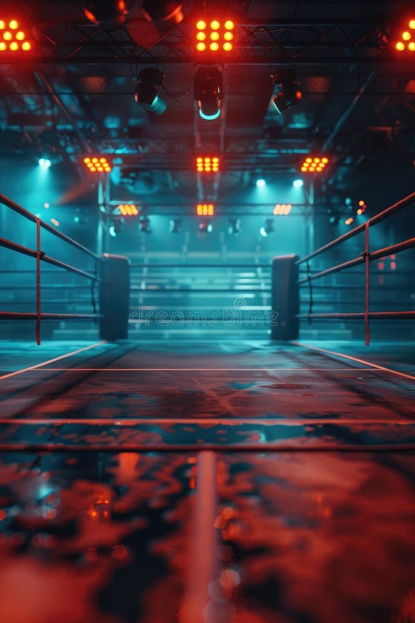 A Dark and Deserted Boxing Ring Illuminated by Red Lights Stock Photo ...