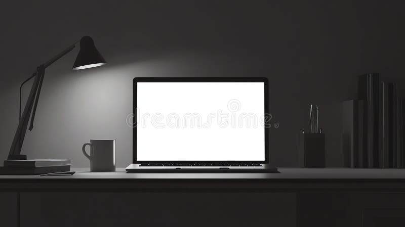 Dark Desk Laptop Illustration Stock Illustration - Illustration of ...
