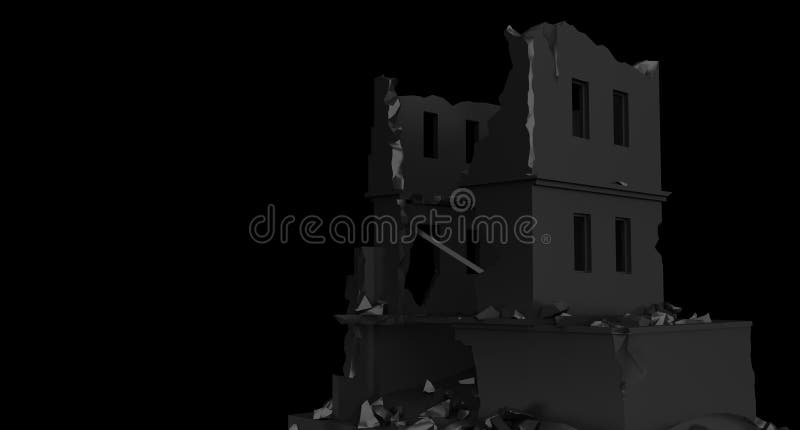 Dark Destroyed Black Building with Copy Space Stock Illustration ...