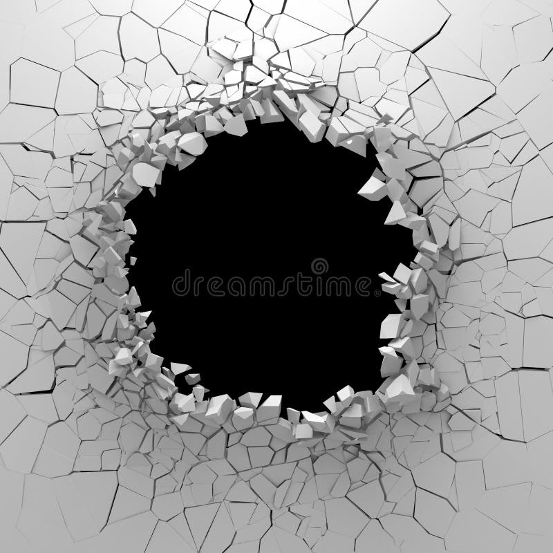 Dark Destruction Cracked Hole in White Stone Wall Stock Illustration ...