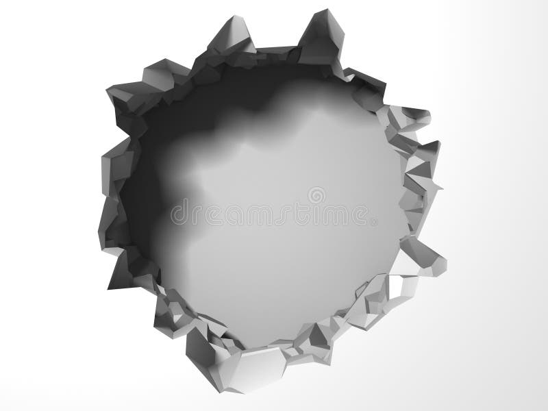 Dark Destruction Cracked Hole in White Stone Wall Stock Illustration ...