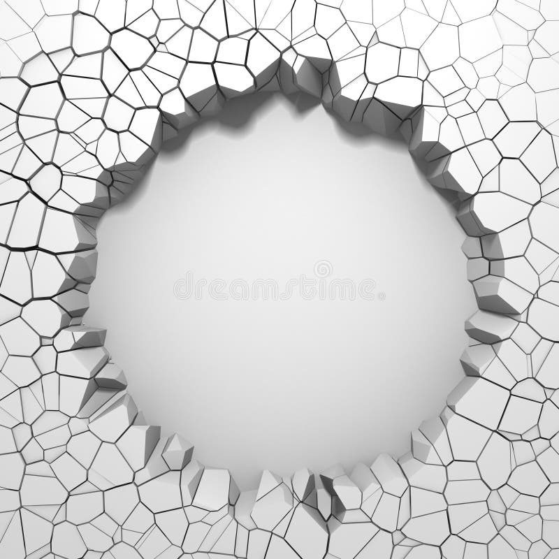 Dark Destruction Cracked Hole in White Stone Wall Stock Illustration ...