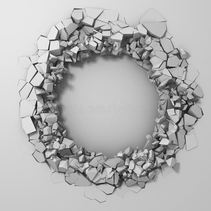 Dark Destruction Cracked Hole in White Stone Wall Stock Illustration ...