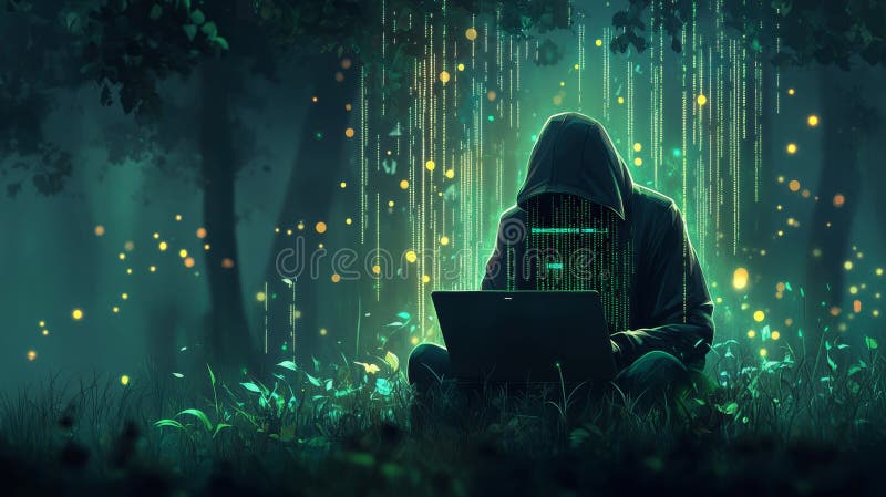 A Dark Digital Room with a Blurred Rain Effect Serves As the Backdrop ...