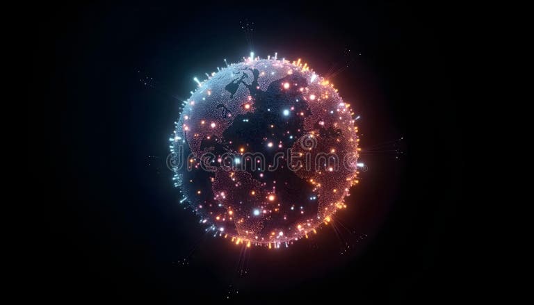 Dark Digital Sphere with Glowing Nodes and Network Lines Representing ...