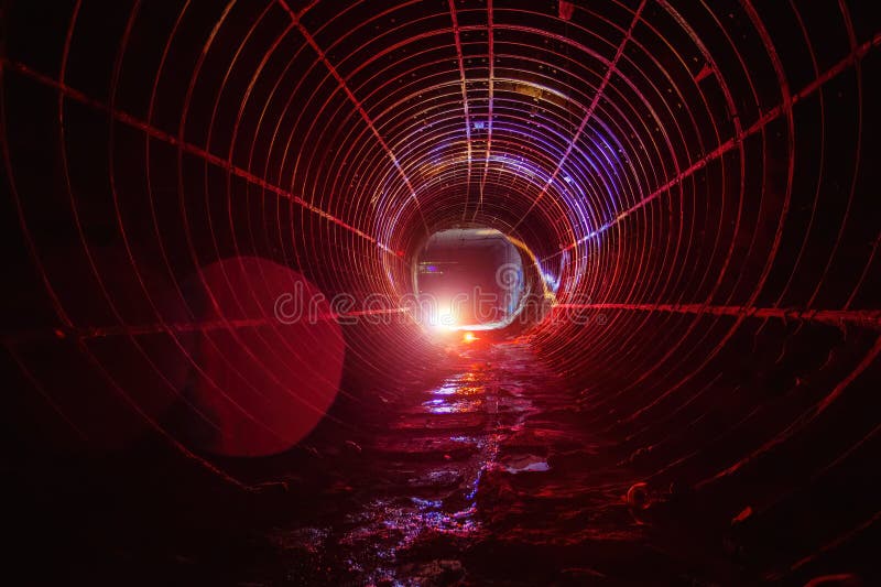 Dark Dirty Abandoned Subway Tunnel with Rusty Railway Stock Image ...