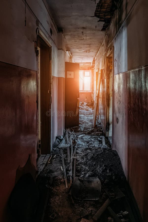 Dark Dirty Corridor of Old Abandoned Building Stock Image - Image of ...