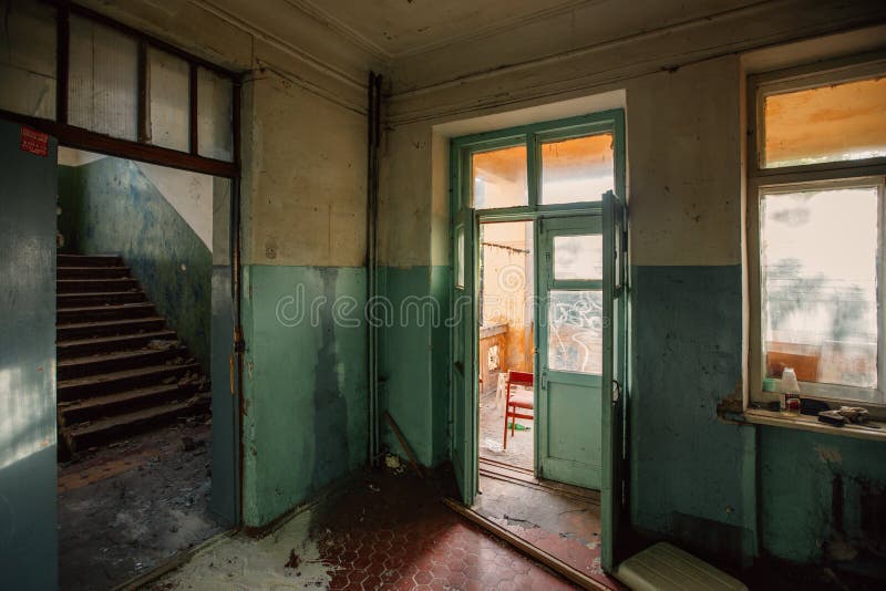 Dark Dirty Corridor of Old Abandoned Building Stock Image - Image of ...