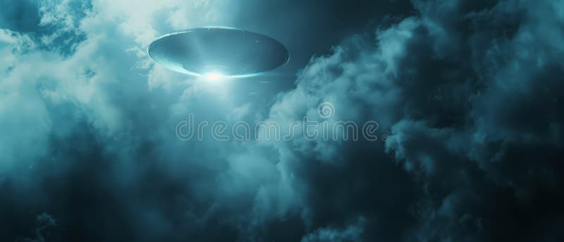 A Flying Disc Shaped Object among Dark Clouds in the Night Sky Stock ...