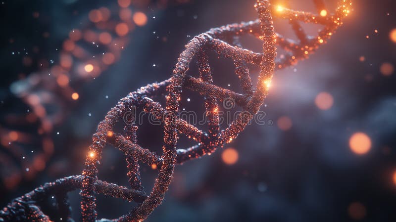 Dark DNA Structure with Orange Details and Blurred Background Stock ...