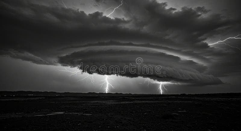 Thunderstorm Supercell with Giant Lightning Over Desert , Made with ...