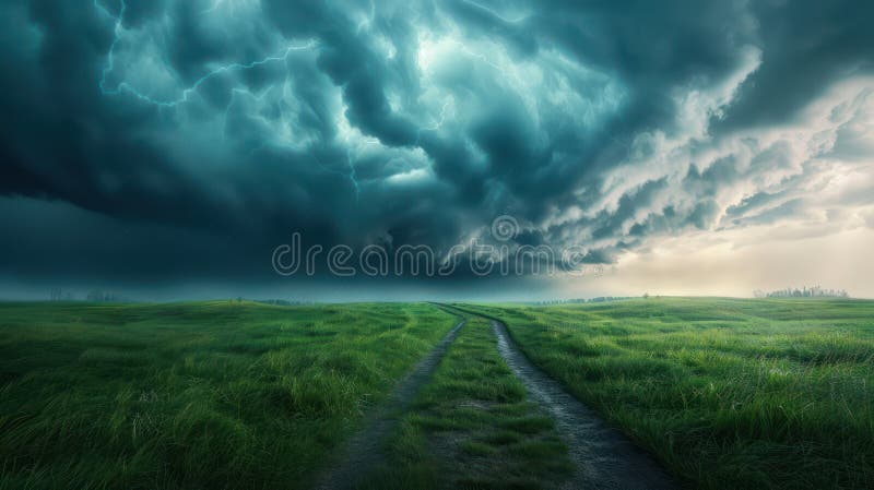 Dramatic Thunderstorm Clouds Roll Over a Scenic Path, Creating an Eerie ...