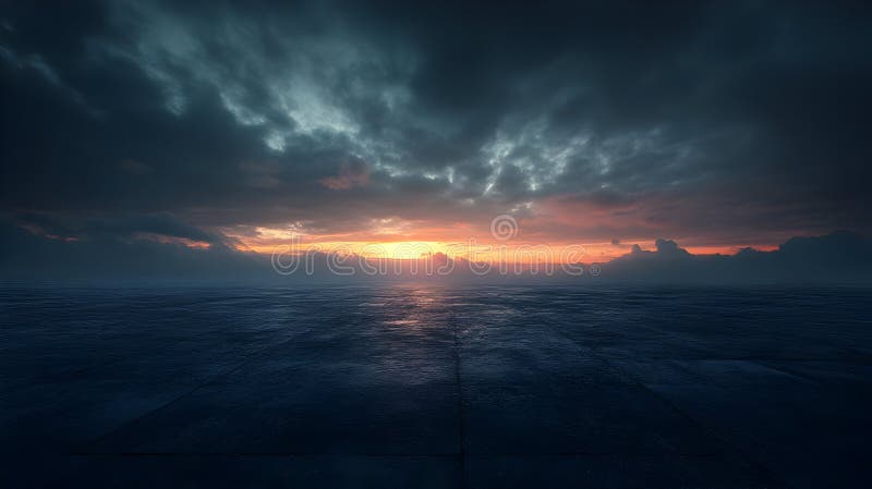 Dark Dramatic Clouds Over Ocean Sunset Background Stock Illustration ...
