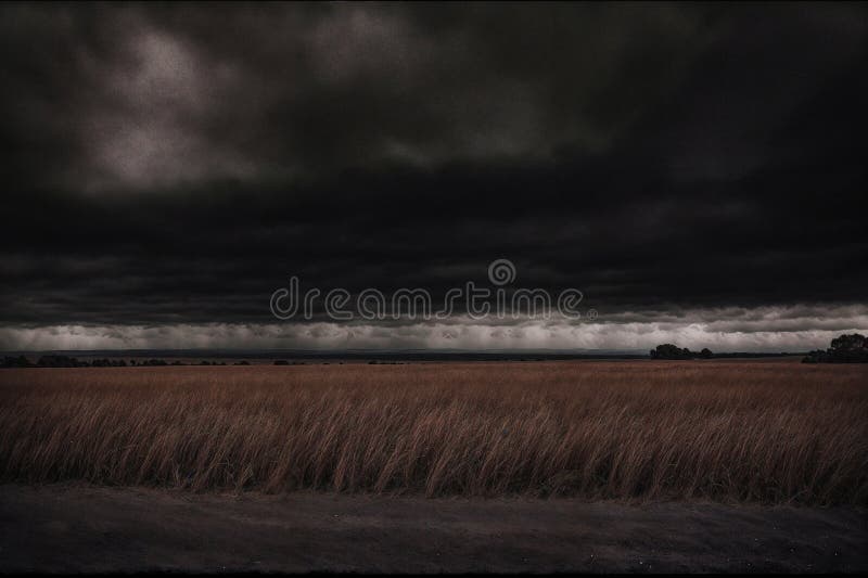 Dark Dramatic Landscape, Plain, Storm, a Field and Cloudy Sky, Dry ...