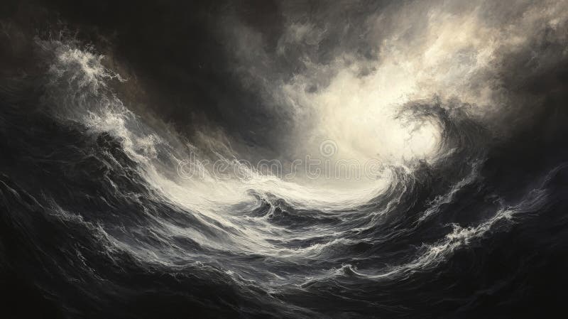 Dark and Dramatic Ocean Waves at Night Stock Illustration ...