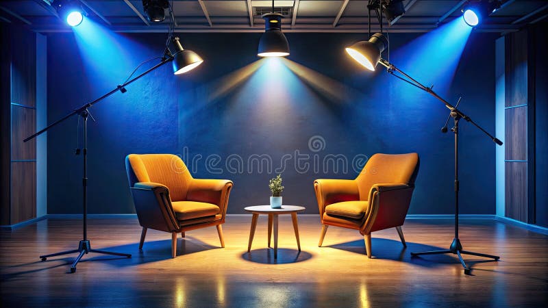 Dark Dramatic Podcast Studio Aerial View of Professional Recording ...